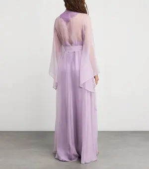 Rosamosario Silk Embellished Long Robe - Purple