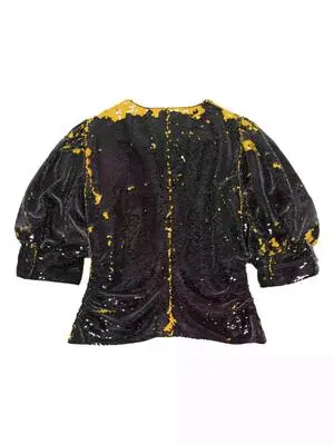 GANNI Sequinned Puff-sleeve Blouse