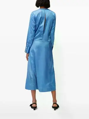 GANNI Ruched-detail Satin Midi Dress