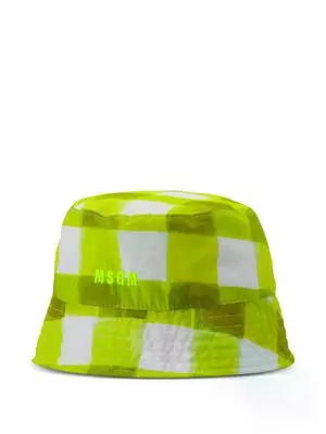 MSGM Checked-pattern Logo-embroidered Bucket Hat - Yellow