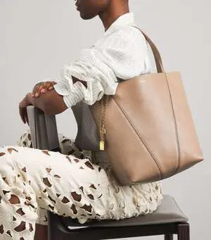 Chloé Medium Leather Spin Tote Bag - Pink