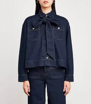 Maje Denim Jacket With Bow Detail