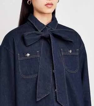 Maje Denim Jacket With Bow Detail