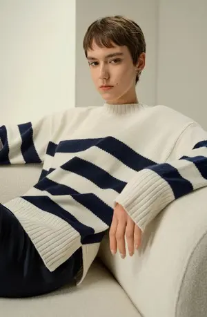 Lilysilk Striped Wool-cashmere Oversized Sweater