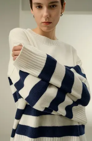 Lilysilk Striped Wool-cashmere Oversized Sweater