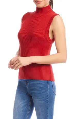 Karen Kane Sleeveless Mock Neck Ribbed Sweater