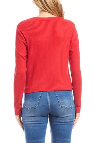 Karen Kane Rib Knit Twist Hem Top - Tomato Red