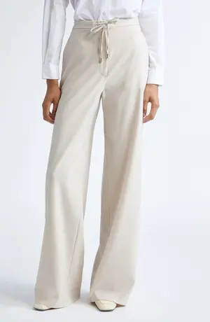 MAX MARA STUDIO Denaro Wool Stretch Twill Wide Leg Pants - Beige