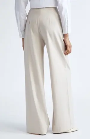 Max Mara Denaro Wool Stretch Twill Wide Leg Pants - Beige