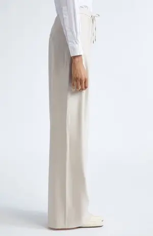 Max Mara Denaro Wool Stretch Twill Wide Leg Pants - Beige