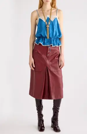 Chloé Inverted Pleat Lambskin Leather Knee-length Skirt - Dark Ruby