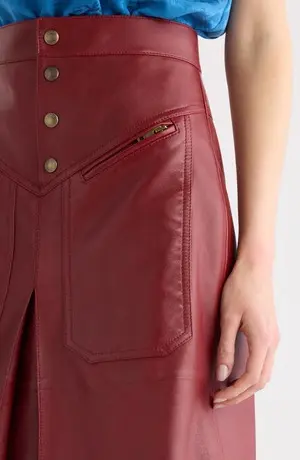 Chloé Inverted Pleat Lambskin Leather Knee-length Skirt - Dark Ruby