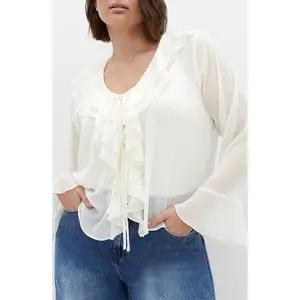 City Chic Tiered Ruffle Bell Sleeve Top - Cream