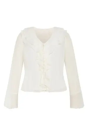 City Chic Tiered Ruffle Bell Sleeve Top - Cream
