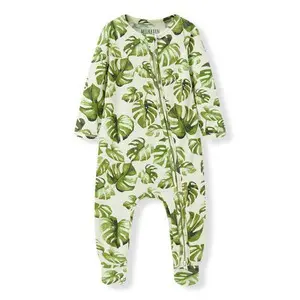 MILKBARN Cotton Stretch Zipper Footed Romper - Island Leaf