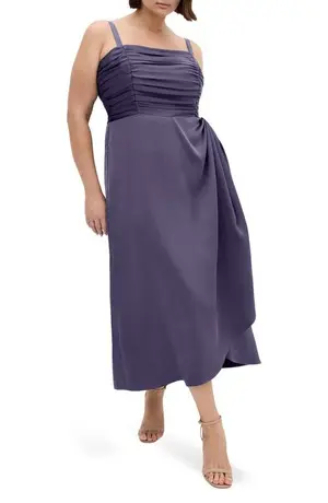 City Chic Ania Gathered Evening Dress - Slate