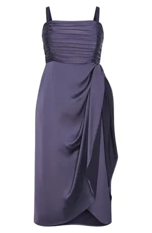 City Chic Ania Gathered Evening Dress - Slate