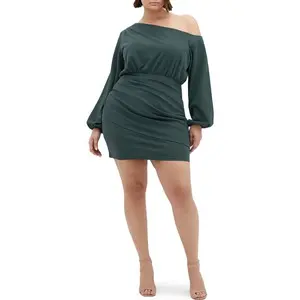 City Chic Alysia One-shoulder Mini Dress - Forest