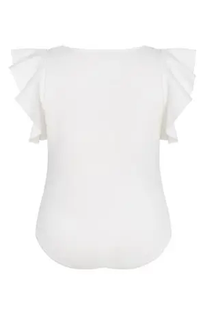 City Chic Daphne Ruffle Sleeve Bodysuit - Cream