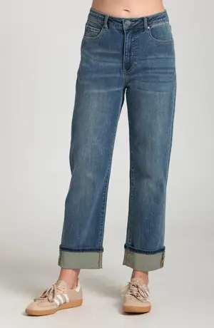 APNY Cuffed Straight Leg Jeans - Medium Indigo