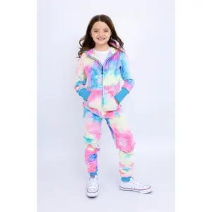 LIMEAPPLE Minky Bubble Zip Fleece Romper - Cotton Candy Tie Dye