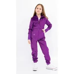 LIMEAPPLE Minky Bubble Zip Fleece Romper - Purple