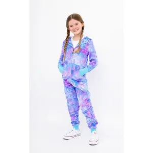 LIMEAPPLE Minky Bubble Zip Fleece Romper - Turquoise Periwinkle Tie Dye