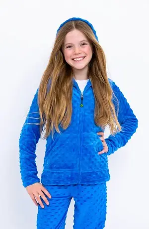 LIMEAPPLE Minky Bubble Zip Hoodie - Blue