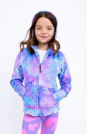 LIMEAPPLE Minky Bubble Zip Hoodie - Turquoise Periwinkle Tie Dye