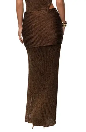 JLUXLABEL Hazel Metallic Knit Maxi Skirt - Brown