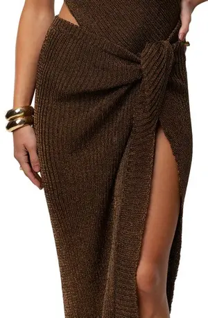 JLUXLABEL Hazel Metallic Knit Maxi Skirt - Brown
