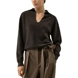 Lilysilk Ribbed Cashmere Polo Sweater - Thunder