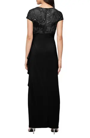 Alex Evenings Sequin Embroidered Ruched Gown - Black
