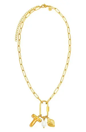 PETIT MOMENTS Carabiner Initial Necklace Gold-t