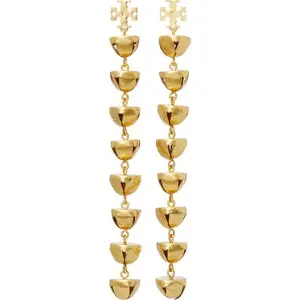 Tory Burch Bell Linear Drop Earrings - Antique Light Brass