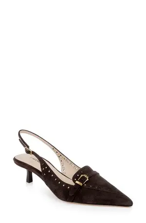 L'Agence Lourdes Slingback Kitten Heel Pumps - Dark Brown Suede