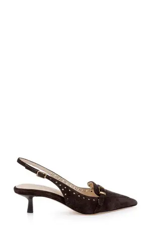 L'Agence Lourdes Slingback Kitten Heel Pumps - Dark Brown Suede