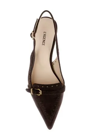 L'Agence Lourdes Slingback Kitten Heel Pumps - Dark Brown Suede