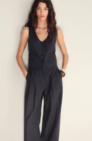 Mango Straight Fit Cotton & Linen Suit Pants