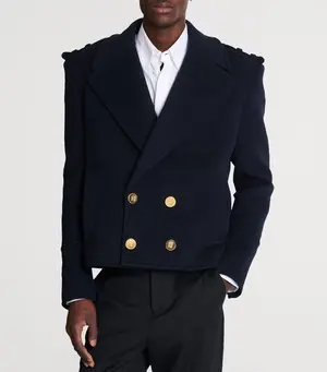 Balmain Virgin Wool-cashmere Reefer Jacket - Navy
