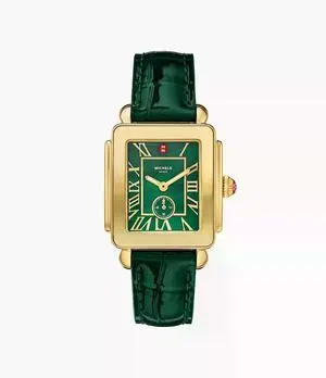 Michele Deco Sport Mid Gold-plated Leather Watch - Green