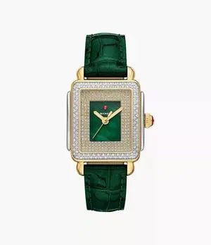 Michele Deco Madison Mid Pavé Two-tone 18k Gold-plated Watch - Green
