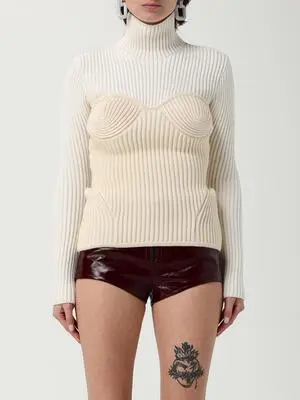 JEAN PAUL GAULTIER Ribbed Knit Sweater With Corset Detail - White