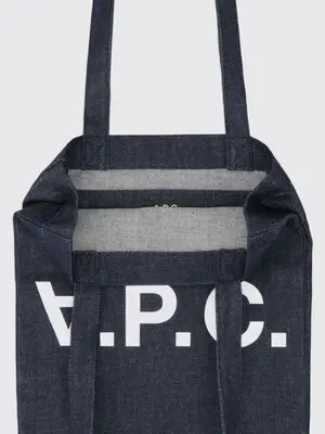 A.p.c. Laure Tote Bag In Cotton Denim With Contrasting Printed Logo - Blue