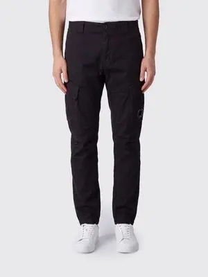 C.P. COMPANY Slim Fit Stretch Cotton Cargo Trousers With Applied Logo - Black