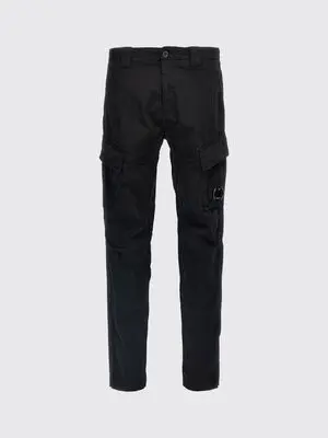 C.P. COMPANY Slim Fit Stretch Cotton Cargo Trousers With Applied Logo - Black
