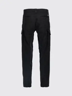C.P. COMPANY Slim Fit Stretch Cotton Cargo Trousers With Applied Logo - Black