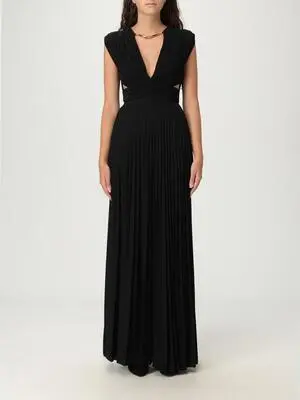 Elisabetta Franchi Pleated Maxi Dress With Plunge Neckline - Black
