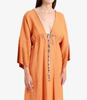 OTTOD'AME Linen Dress With Butterfly Sleeves