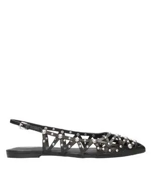 Ash Studded Leather Flats - Black